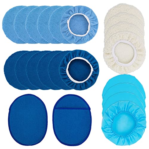 22pcs 6 to 7 Inch Polishing Pad Bonnets Set, Car Polisher Buffing Bonnets Microfiber Waxing Bonnet Car Buffing Wax Cover Kit for Waxing, Cleaning and Polishing