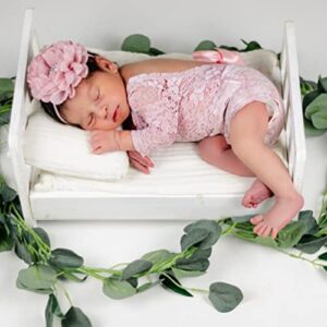 Baby Photography Props Outfit Lace Rompers Newborn Girl Photo Shoot Outfits Flower Headband Princess Costume (Snow bud color)