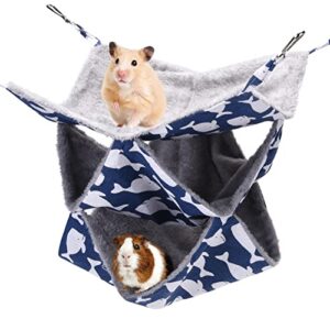 xinrui 3 tier ferret rat hammock,guinea pig cage accessories,13.7x13.7 inches,pet cage hanging bunkbed hammock for small animals,guinea pig,ferret,kitten,squirrel,chinchilla, rat,parrot(blue)