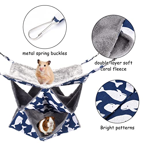 XINRUI 3 Tier Ferret Rat Hammock,Guinea Pig Cage Accessories,13.7x13.7 Inches,Pet Cage Hanging Bunkbed Hammock for Small Animals,Guinea Pig,Ferret,Kitten,Squirrel,Chinchilla, Rat,Parrot(Blue)