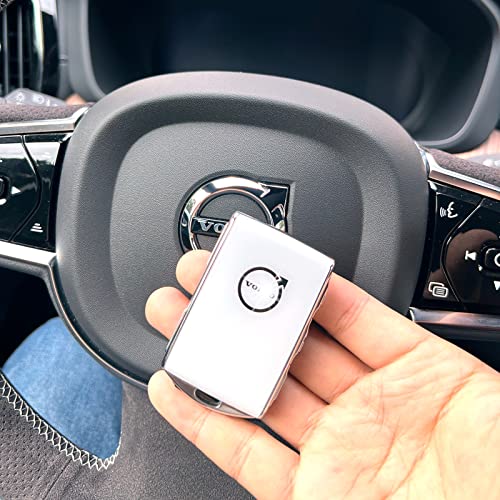 Car Key Fob Cover Compatible with Volvo XC90, XC60, XC40, S60, S90, V60, V90, Polestar 1, Polestar 2, Car Key Fob Case Refit Cover (White- New Logo)