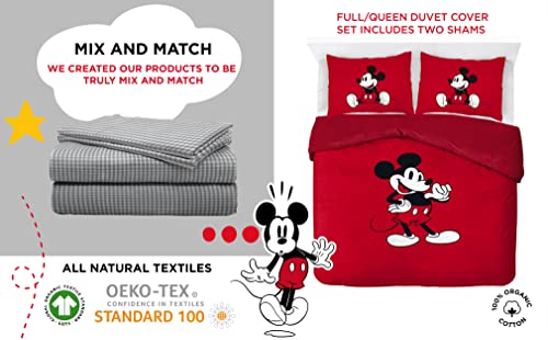 Saturday Park Disney Mickey Mouse Face Emotions Full/Queen Duvet Cover & Sham Set - 3 Piece 100% Organic Cotton Duvet Set - GOTS & Oeko-TEX Certified (Disney Official)