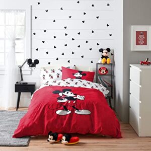 Saturday Park Disney Mickey Mouse Face Emotions Full/Queen Duvet Cover & Sham Set - 3 Piece 100% Organic Cotton Duvet Set - GOTS & Oeko-TEX Certified (Disney Official)