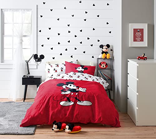 Saturday Park Disney Mickey Mouse Face Emotions Full/Queen Duvet Cover & Sham Set - 3 Piece 100% Organic Cotton Duvet Set - GOTS & Oeko-TEX Certified (Disney Official)