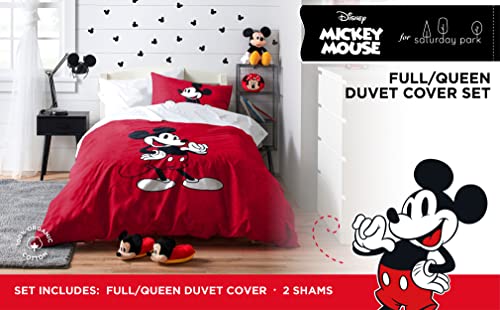 Saturday Park Disney Mickey Mouse Face Emotions Full/Queen Duvet Cover & Sham Set - 3 Piece 100% Organic Cotton Duvet Set - GOTS & Oeko-TEX Certified (Disney Official)