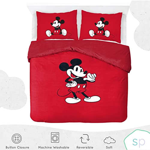 Saturday Park Disney Mickey Mouse Face Emotions Full/Queen Duvet Cover & Sham Set - 3 Piece 100% Organic Cotton Duvet Set - GOTS & Oeko-TEX Certified (Disney Official)