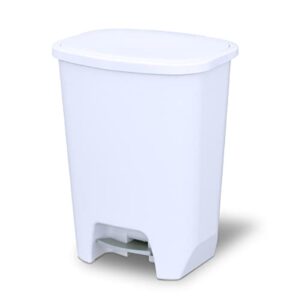 glad kitchen trash can 20 gallon | large plastic waste bin with odor protection of lid | hands free with step on foot pedal and garbage bag rings, 20 gallon, white