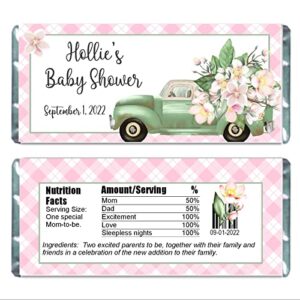 rustic floral pick up truck personalized candy bar wrappers for chocolate, birthday party favors, hershey bar labels, pack of 20