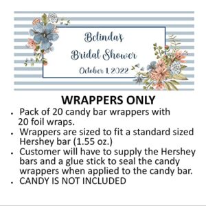 Rustic Floral Personalized Candy Bar Wrappers for Chocolate, Birthday Party Favors, Hershey Bar Labels, Pack of 20