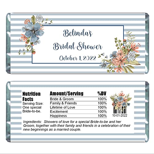 Rustic Floral Personalized Candy Bar Wrappers for Chocolate, Birthday Party Favors, Hershey Bar Labels, Pack of 20