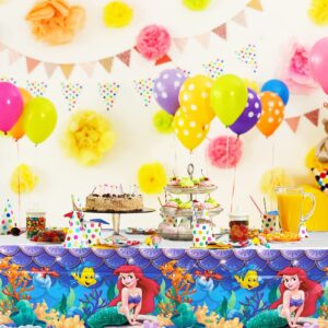 YUNKELIU 3 Pieces Little Mermaid Birthday Party Tablecloths, Ariel Princess Themed Table Cover Plastic Rectangle Table Cover for Girls and Boys Baby Shower Birthday Ocean Party Supplies