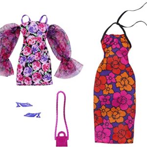 Barbie Clothes, Fashion and Accessory 2-Pack Dolls, 2 Dressy Floral-Themed Outfits with Styling Pieces for Complete Looks