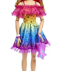 Barbie Large Doll with Blond Hair, 28 Inches Tall, Rainbow Dress and Styling Accessories Including Shooting Star Handbag