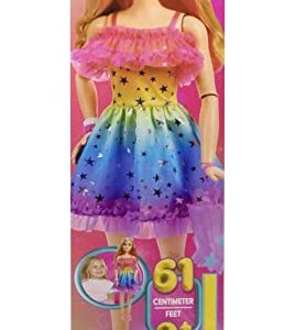 Barbie Large Doll with Blond Hair, 28 Inches Tall, Rainbow Dress and Styling Accessories Including Shooting Star Handbag