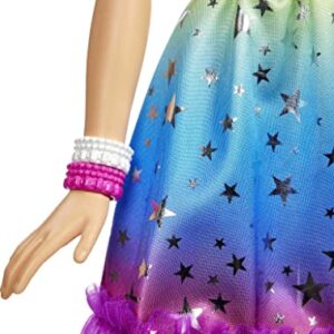 Barbie Large Doll with Blond Hair, 28 Inches Tall, Rainbow Dress and Styling Accessories Including Shooting Star Handbag