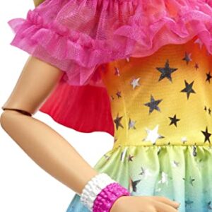 Barbie Large Doll with Blond Hair, 28 Inches Tall, Rainbow Dress and Styling Accessories Including Shooting Star Handbag