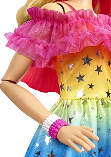 Barbie Large Doll with Blond Hair, 28 Inches Tall, Rainbow Dress and Styling Accessories Including Shooting Star Handbag