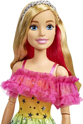 Barbie Large Doll with Blond Hair, 28 Inches Tall, Rainbow Dress and Styling Accessories Including Shooting Star Handbag