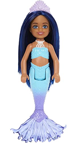 Barbie Mermaid Chelsea Doll with Midnight Blue Hair and Ombre Tail, Mermaid Toys, Crown Accessory