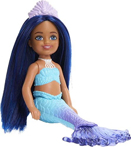 Barbie Mermaid Chelsea Doll with Midnight Blue Hair and Ombre Tail, Mermaid Toys, Crown Accessory