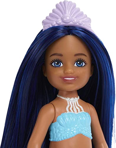 Barbie Mermaid Chelsea Doll with Midnight Blue Hair and Ombre Tail, Mermaid Toys, Crown Accessory