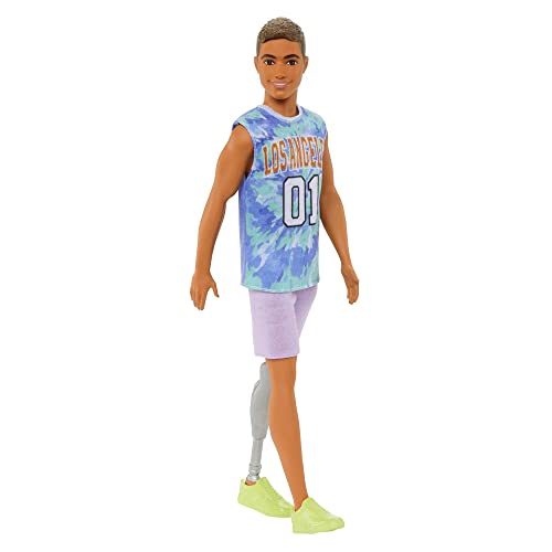 Barbie Fashionistas Ken Fashion Doll #212 with Prosthetic Leg, Los Angeles Jersey, Purple Shorts & Sneakers