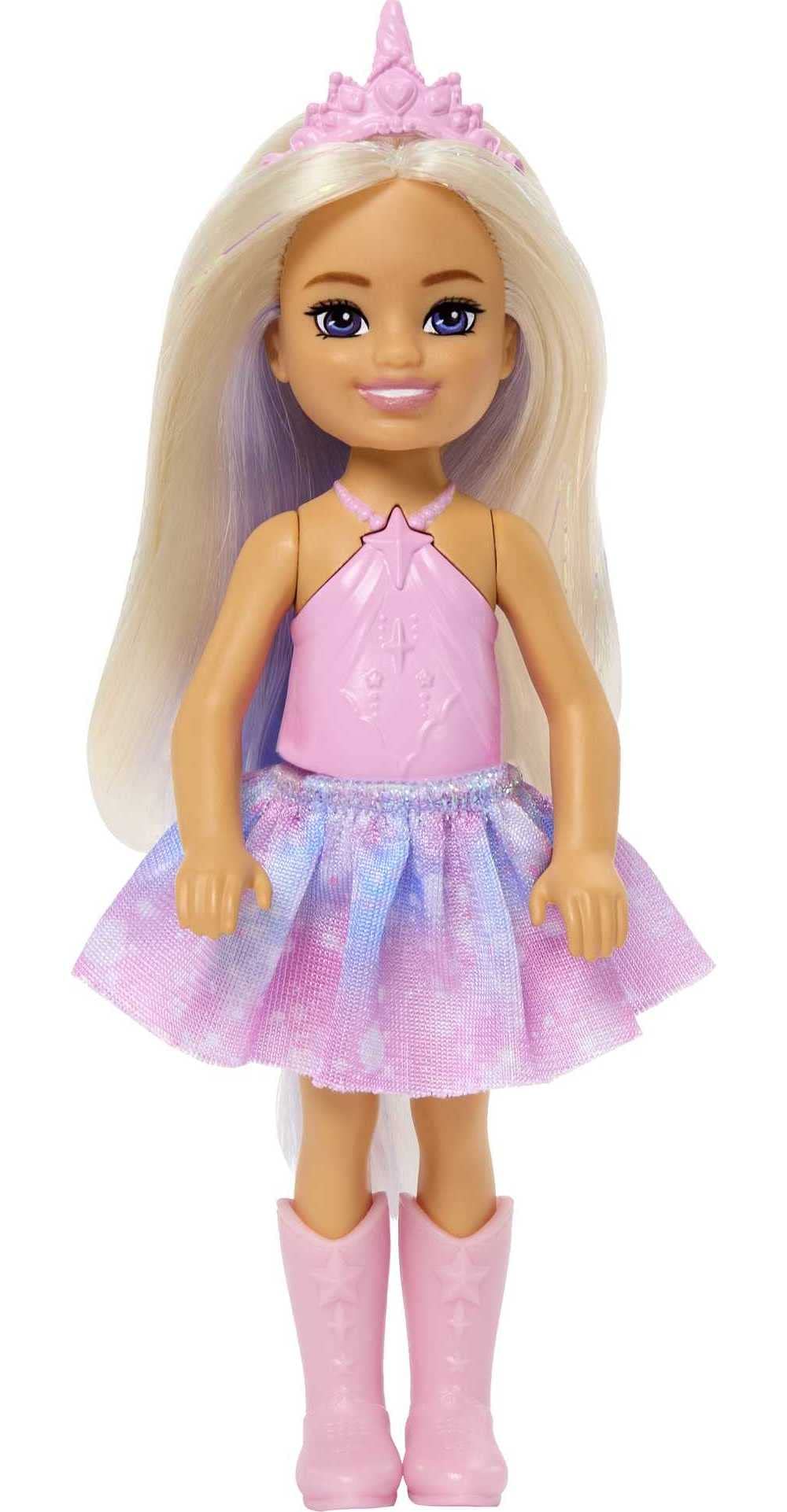 Barbie Unicorn-Inspired Chelsea Doll with Lavender Hair, Unicorn Toys, Horn Headband and Detachable Tail