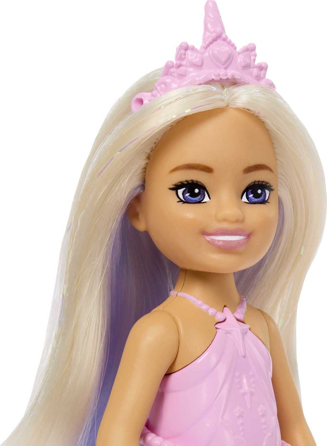 Barbie Unicorn-Inspired Chelsea Doll with Lavender Hair, Unicorn Toys, Horn Headband and Detachable Tail