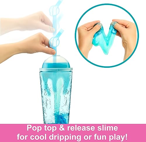 Barbie Pop Reveal Doll & Accessories, Fruit Punch Scent with Blue Hair, 8 Surprises Include Slime, Color Change & Puppy