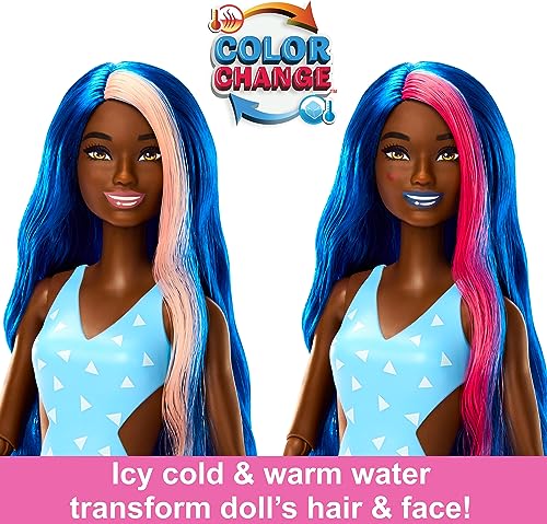 Barbie Pop Reveal Doll & Accessories, Fruit Punch Scent with Blue Hair, 8 Surprises Include Slime, Color Change & Puppy