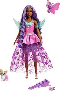 barbie doll with two fairytale pets and fantasy dress, barbie “brooklyn” doll from barbie a touch of magic, 7-inch long fantasy hair