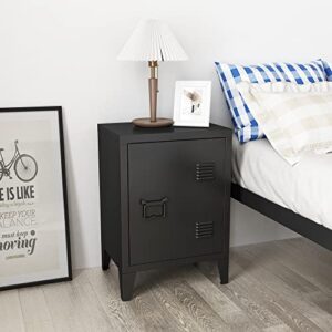 STEEHOOM Nightstand Industrial Design End Side Table Steel Bedside Storage Cabinet with 1 Door for Bedroom, Dorm, Living Room (Black)