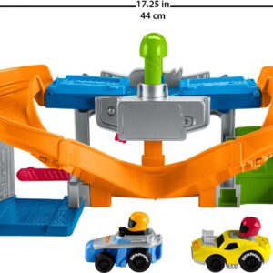 Fisher-Price Little People Hot Wheels Toddler Playset Race and Go Track Set with Lights Sounds & 2 Toy Cars for Ages 18+ Months