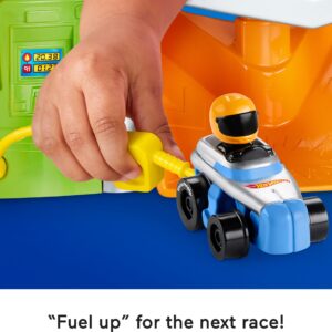 Fisher-Price Little People Hot Wheels Toddler Playset Race and Go Track Set with Lights Sounds & 2 Toy Cars for Ages 18+ Months