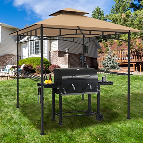 Nitocoby Grill Gazebo Shelter Replacement Canopy 5x8 Double Tiered BBQ Cover Roof ONLY FIT for Gazebo Model L-GG001PST-F (Khaki)