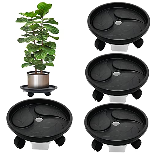 Love's fengfang,4pcs 13inch Plant Caddy with Water Container and 4 Wheels (2Locks), Garden Rolling Planter Trolley with Wheels, Plant Stand with Wheels, Tray for Heavy Planters, Load Capacity 130 lbs