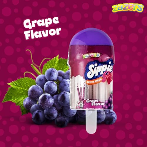 Zazers Sippie Pop Candy Filled Straws - 12 Pack of Grape Flavor Mini Candy Straws Ideal Gift for Easter, Birthday, Christmas, Party Occasions, Family Size Pack, Kosher, Approx. 240 Sticks, Net wt 216g