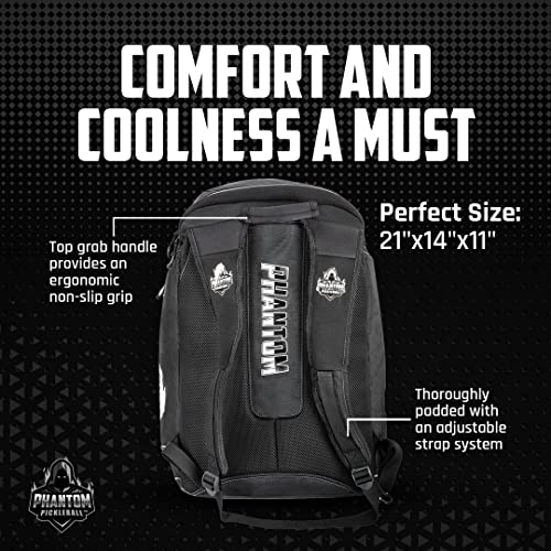 Phantom Pickleball Backpack Professional Tour Bag – 21 x 14 x 11 Inches Large Capacity Pickleball Bag with Padded Straps, Shoe Compartment, Laptop Sleeve – Insulated Backpack for Pickleball Equipment