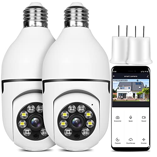 OFYOO Light Bulb Security Camera Wireless Outdoor Indoor 2.4G/5G WiFi Cameras for Home 360° Panoramic Motion Detection and Alarm Two-Way Audio Based E27 Socket