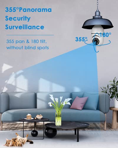 OFYOO Light Bulb Security Camera Wireless Outdoor Indoor 2.4G/5G WiFi Cameras for Home 360° Panoramic Motion Detection and Alarm Two-Way Audio Based E27 Socket