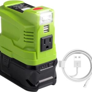 150W Powered Inverter Generator for Ryobi 18V Lithium Battery，ryobi Battery Inverter Power Station with 2-USB&AC 110V-120v，Power Inverter with 200LM LED Light USB Cable