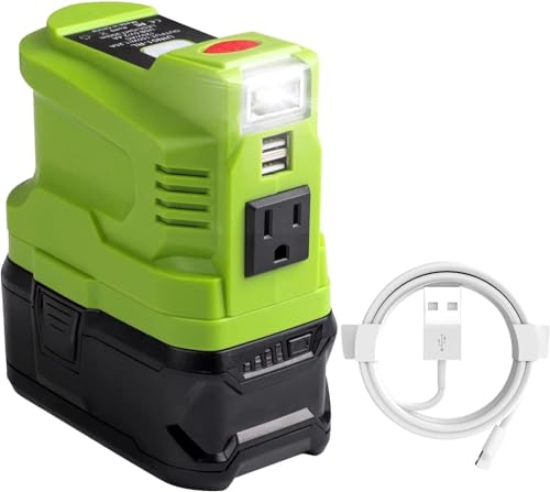 150W Powered Inverter Generator for Ryobi 18V Lithium Battery，ryobi Battery Inverter Power Station with 2-USB&AC 110V-120v，Power Inverter with 200LM LED Light USB Cable