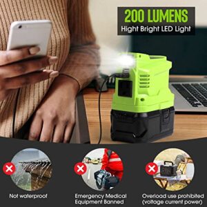 150W Powered Inverter Generator for Ryobi 18V Lithium Battery，ryobi Battery Inverter Power Station with 2-USB&AC 110V-120v，Power Inverter with 200LM LED Light USB Cable