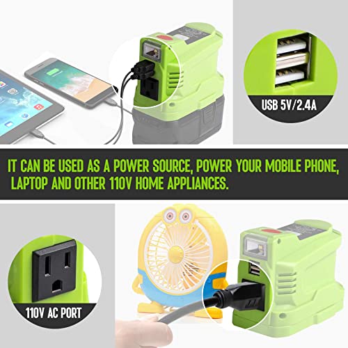 150W Powered Inverter Generator for Ryobi 18V Lithium Battery，ryobi Battery Inverter Power Station with 2-USB&AC 110V-120v，Power Inverter with 200LM LED Light USB Cable