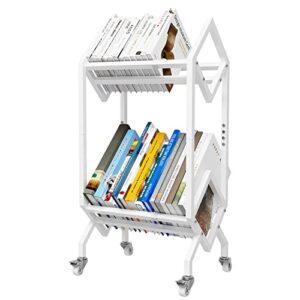 vedecasa bookshelf book cart rack industrial metal bookcase 2 tier holder with wheels modern stylish design magazines files album recipe book storage organizer for sofa end bed beside