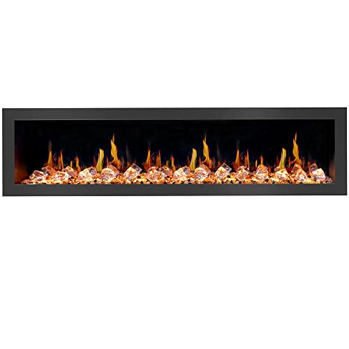 Litedeer Homes Latitude II 78" Smart Electric Fireplace with App, Crackling Fire Sounds, Diamond-Like Crystal, Black - ZEF78VC