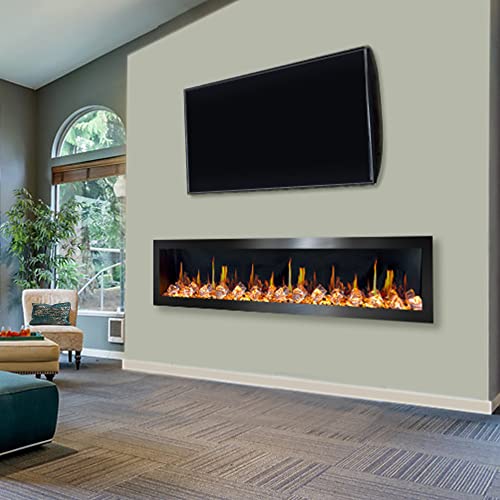 Litedeer Homes Latitude II 78" Smart Electric Fireplace with App, Crackling Fire Sounds, Diamond-Like Crystal, Black - ZEF78VC