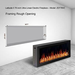 Litedeer Homes Latitude II 78" Smart Electric Fireplace with App, Crackling Fire Sounds, Diamond-Like Crystal, Black - ZEF78VC