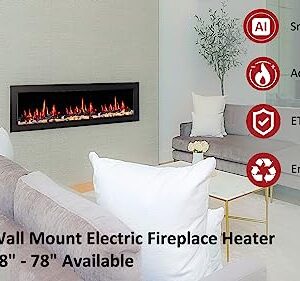 Litedeer Homes Latitude II 78" Smart Electric Fireplace with App, Crackling Fire Sounds, Diamond-Like Crystal, Black - ZEF78VC