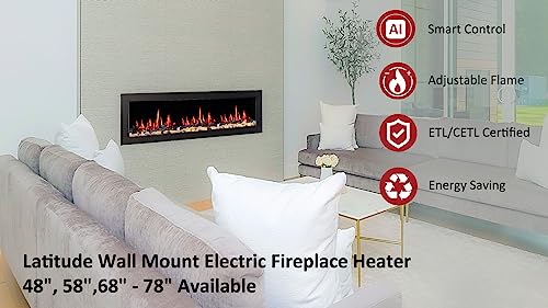 Litedeer Homes Latitude II 78" Smart Electric Fireplace with App, Crackling Fire Sounds, Diamond-Like Crystal, Black - ZEF78VC